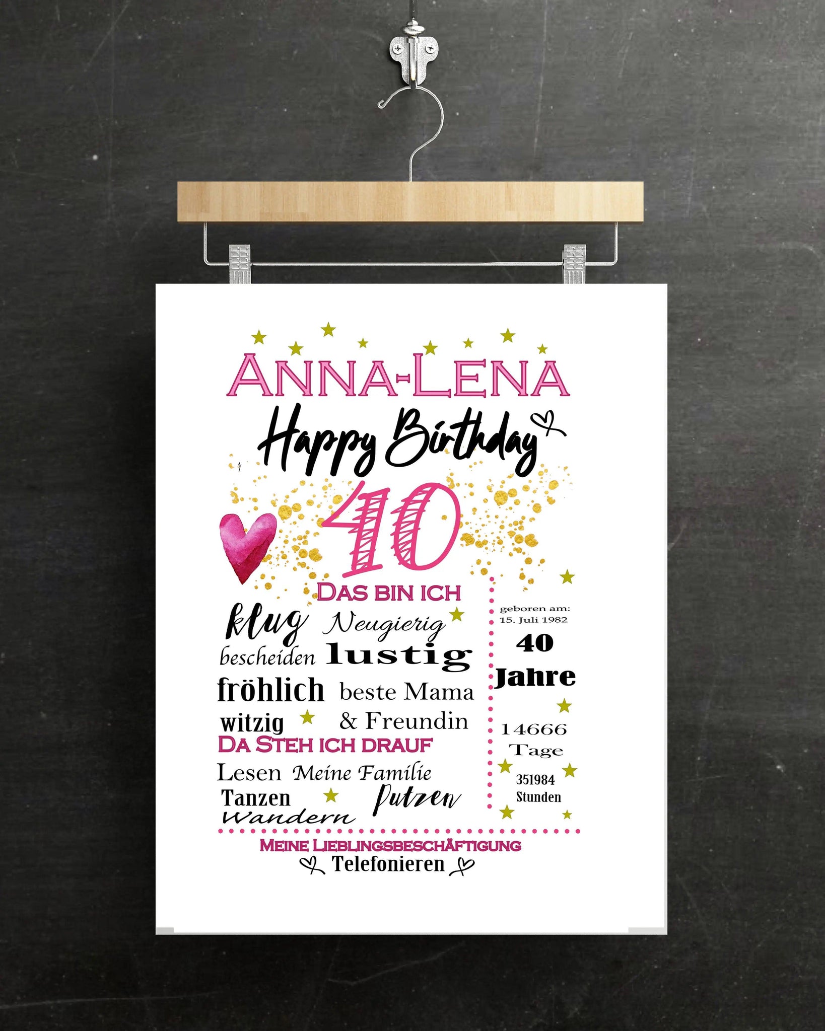 40 Geburtstag Frau Geschenk Bild - Geschenkidee Namen personalisiert ...